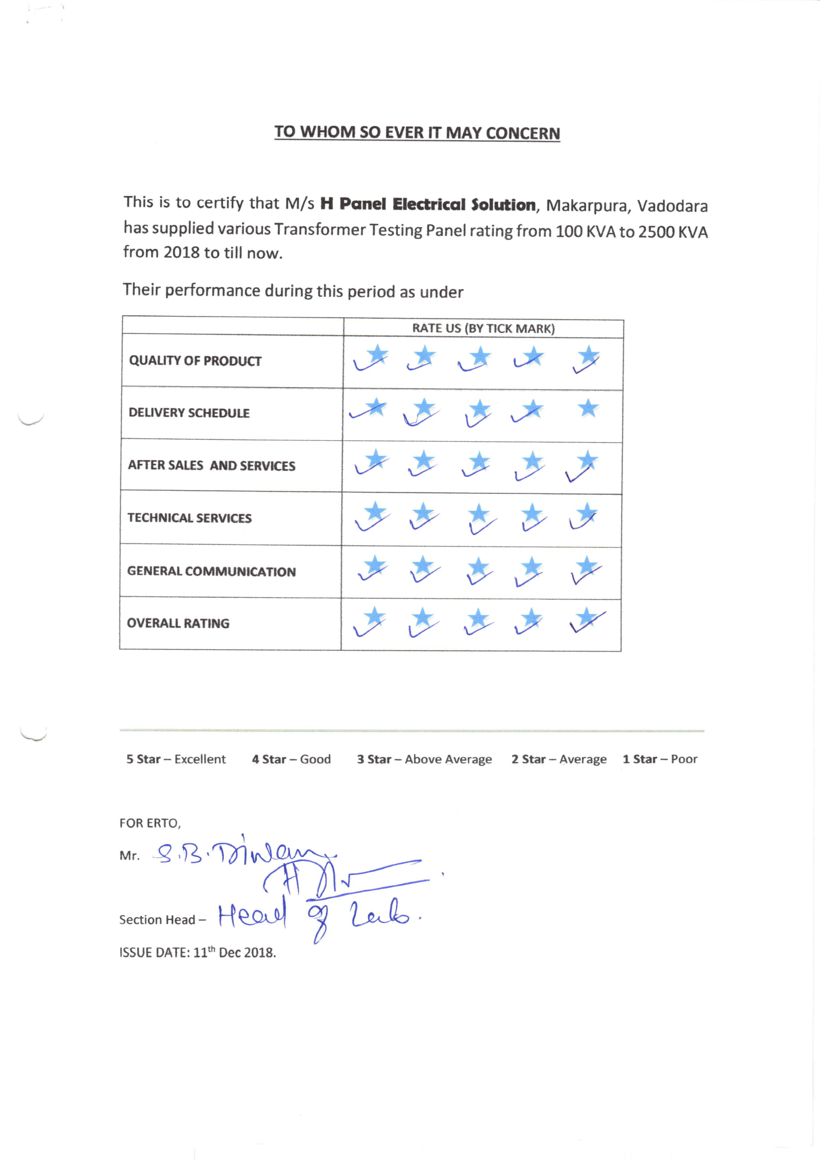 Automatic Transformer Test Panel H Panel Electrical Solution